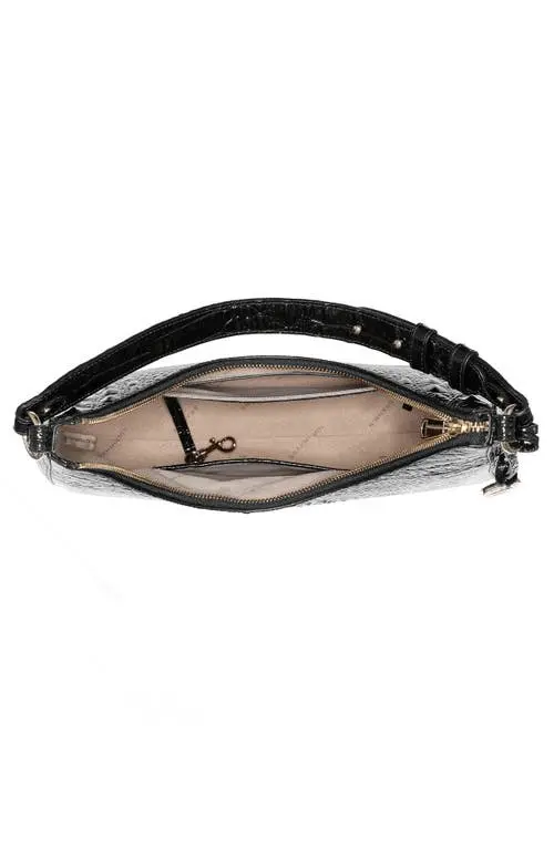 Brahmin Tabitha Croc Embossed Leather Shoulder Bag - Black Melbourne