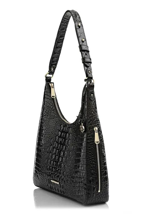 Brahmin Tabitha Croc Embossed Leather Shoulder Bag - Black Melbourne