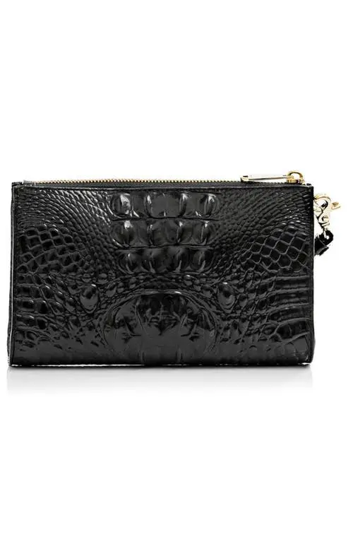 Brahmin Daisy Croc Embossed Wristlet - Black