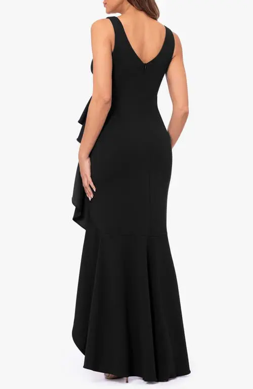 Betsy & Adam V-neck Ruffle High-low Gown - Black