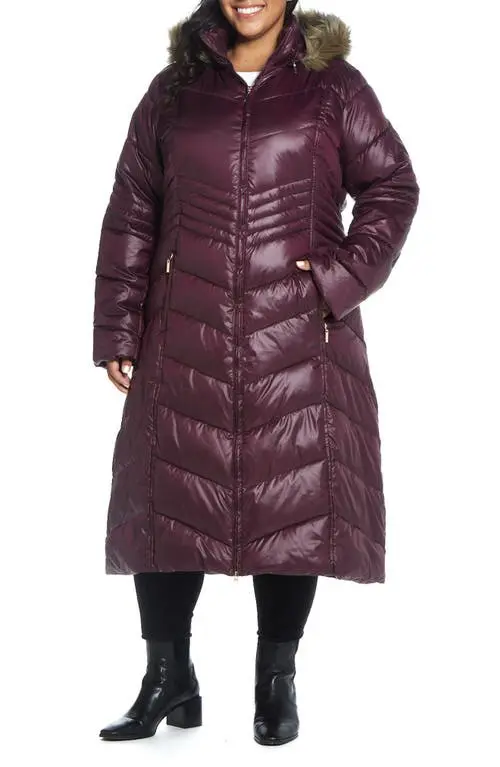 Gallery Hooded Maxi Puffer Coat With Faux Fur Trim - Port