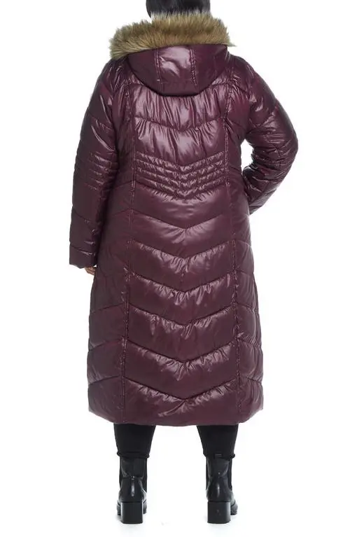 Gallery Hooded Maxi Puffer Coat With Faux Fur Trim - Port