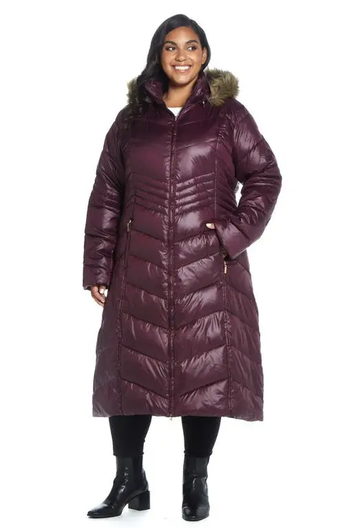 Gallery Hooded Maxi Puffer Coat With Faux Fur Trim - Port