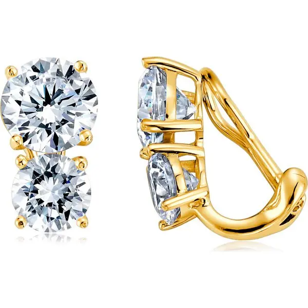 CRISLU Cubic Zirconia Clip-on Earrings - Crystal/gold