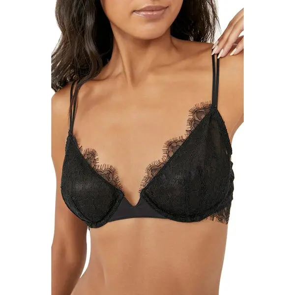 Free People Intimately Fp Allure Underwire Scallop Lace Bra - Black