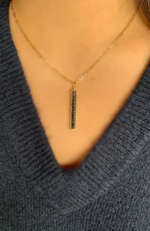 Sethi Couture Sethia Couture Black Diamond Linear Bar Pendant In 18k Gold