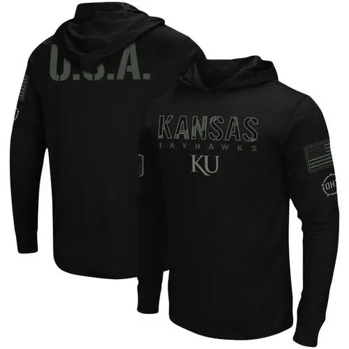COLOSSEUM Kansas Jayhawks Oht Military Appreciation Hoodie Long Sleeve T-shirt - Black