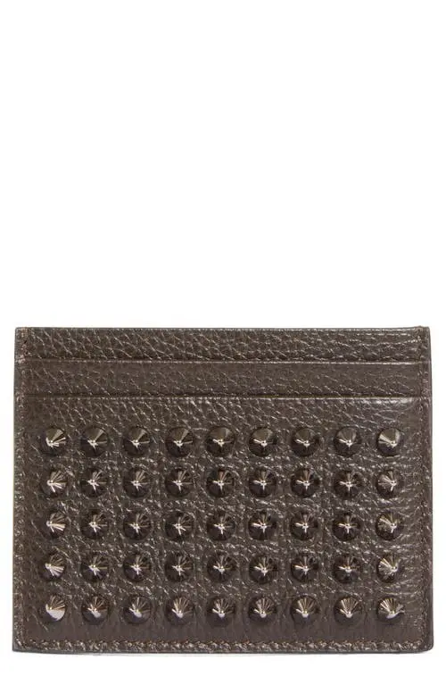 CHRISTIAN LOUBOUTIN Kios Spikes Calfskin Leather Card Case - Cafe/gun Metal