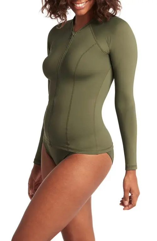 SEA LEVEL Zip Long Sleeve Rashguard Top - Khaki