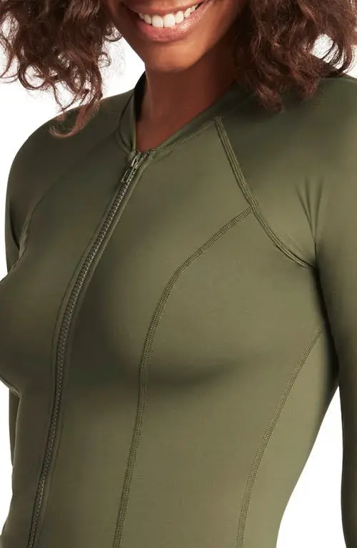 SEA LEVEL Zip Long Sleeve Rashguard Top - Khaki