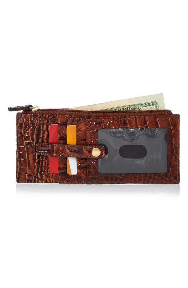 Brahmin Melbourne Croc Embossed Leather Card Wallet - Pomegranate