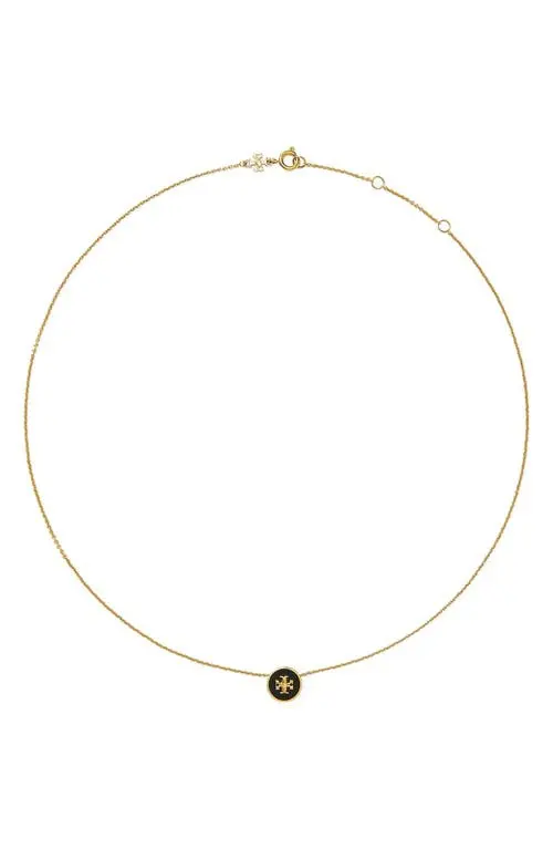 Tory Burch Icon Enamel Pendant Necklace - Tory Gold/black