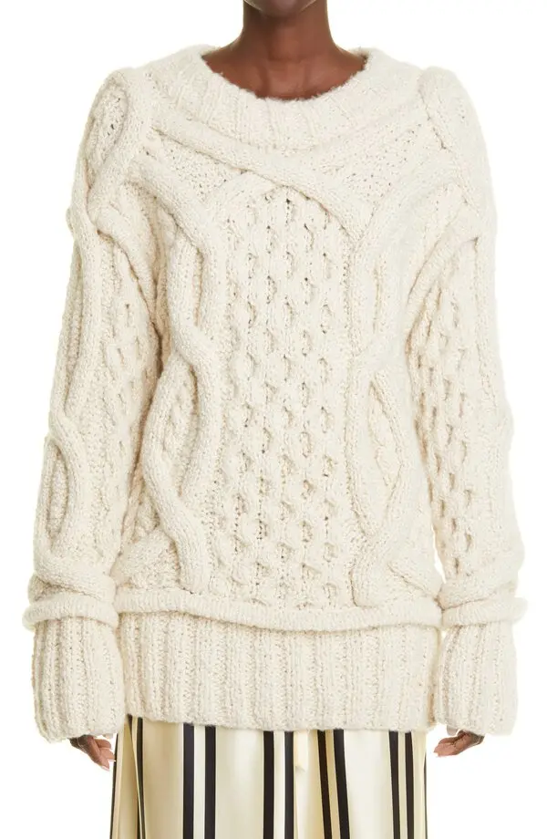 Khaite Monet Oversize Cable Knit Cashmere Sweater - Ivory