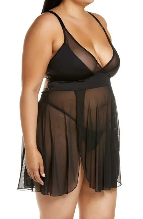 COQUETTE Caged Back Mesh Babydoll Chemise & G-string Thong