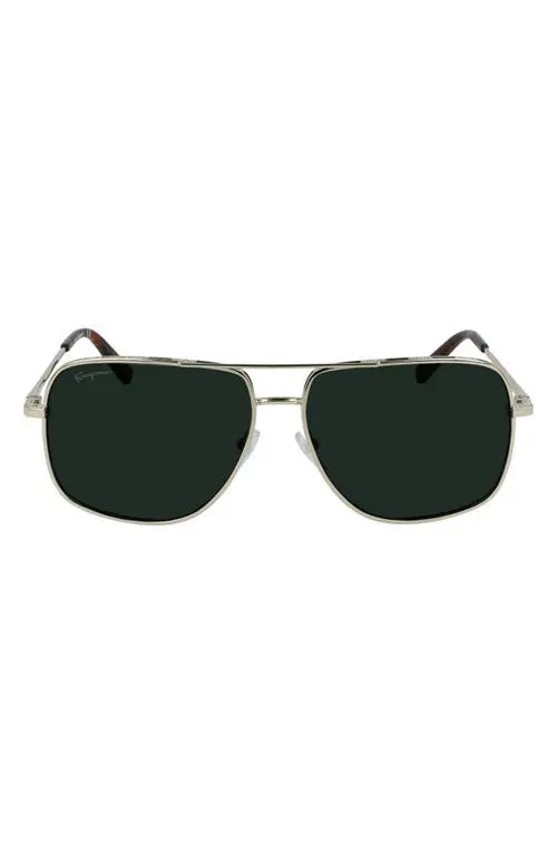 FERRAGAMO 60mm Gancini Aviator Sunglasses - Shiny Gold