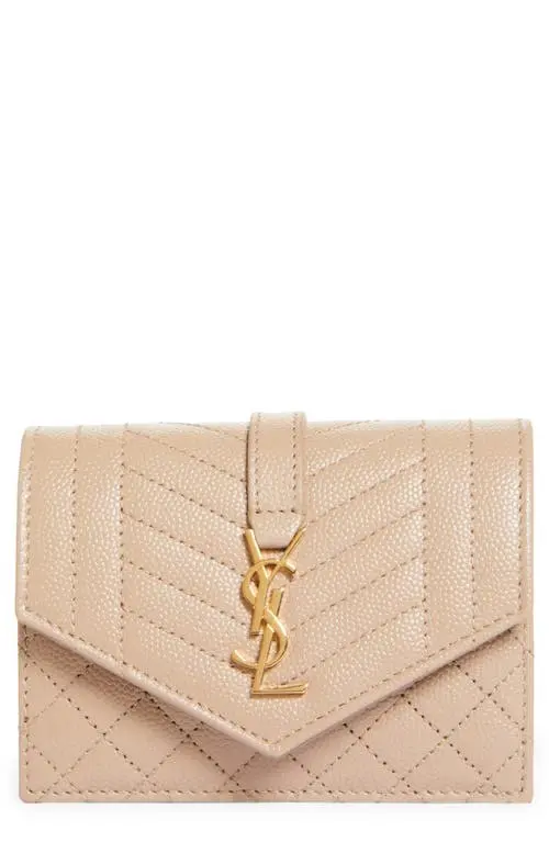 Saint Laurent Monogram Pebbled Leather Envelope Card Case - Dark B