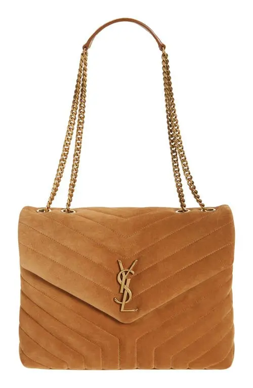 Saint Laurent Medium Loulou Quilted Suede Shoulder Bag - Orange