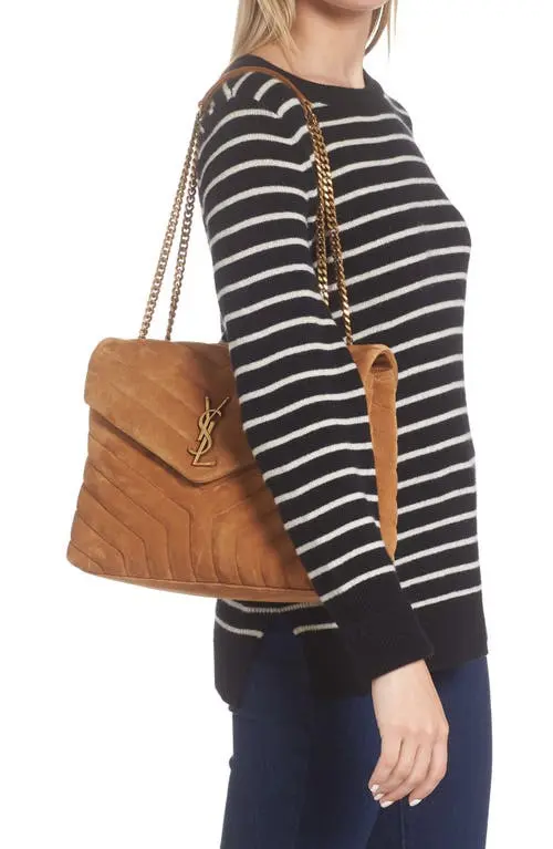 Saint Laurent Medium Loulou Quilted Suede Shoulder Bag - Orange