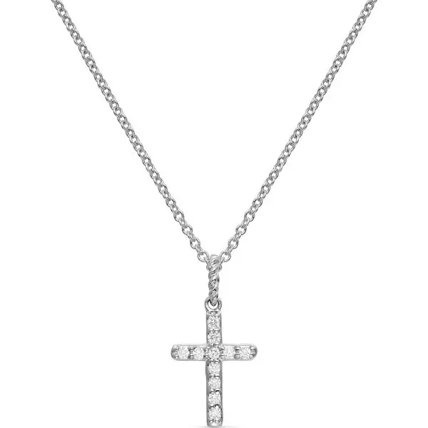David Yurman Cable Collectibles Cross Diamond Necklace - Silver