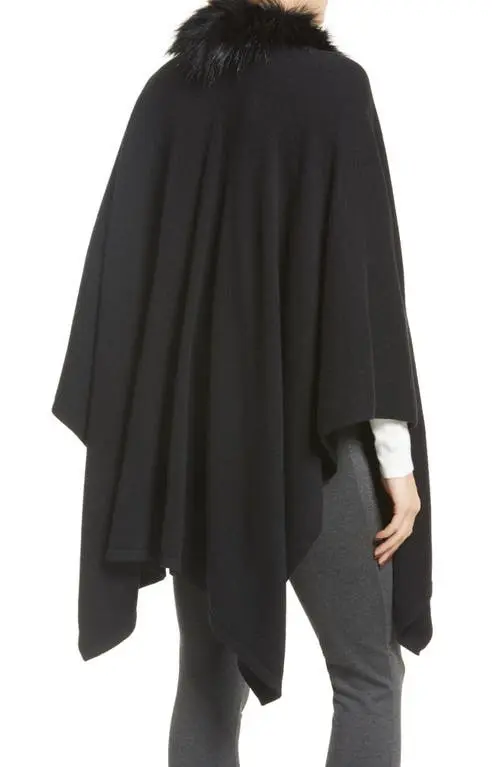 La Fiorentina Ruana With Faux Fur Trim