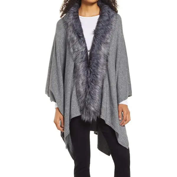 La Fiorentina Ruana With Faux Fur Trim
