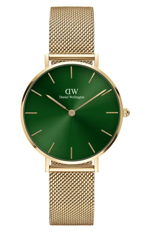 DANIEL WELLINGTON Petite Evergold Mesh Strap Watch - Gold/ Emerald