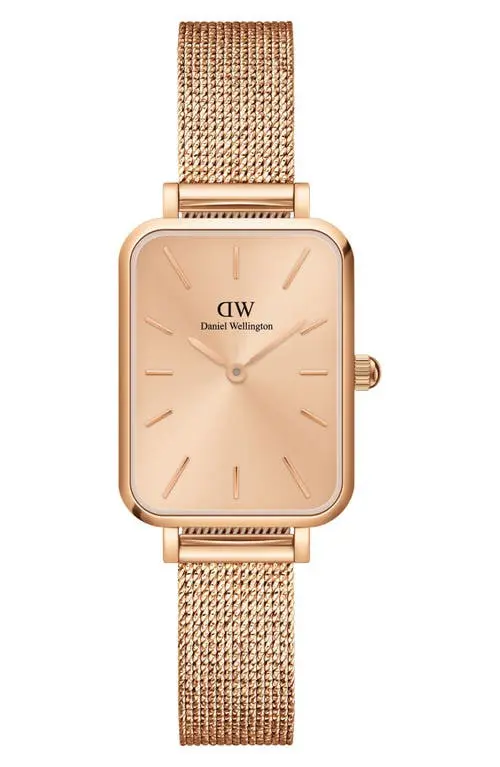 DANIEL WELLINGTON Quadro Unitone Mesh Strap Watch - Rose Gold Unitone