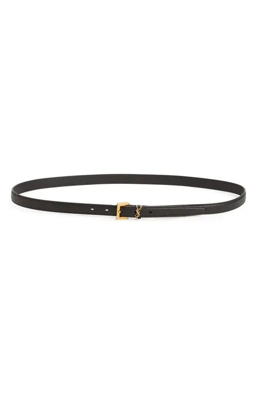 Saint Laurent Logo Slim Leather Belt - 1000 Nero