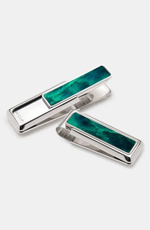 M-Clip® Mother-of-pearl Inlay Money Clip - Silver/ Green