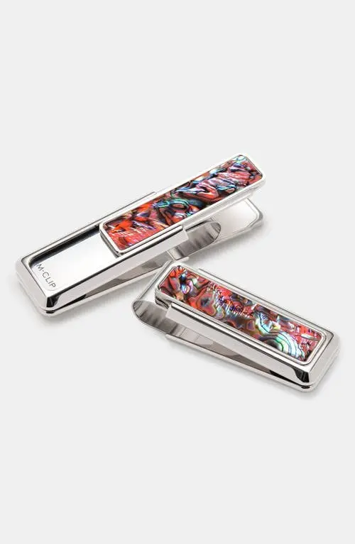M-Clip® Mother-of-pearl Inlay Money Clip - Silver/ Red