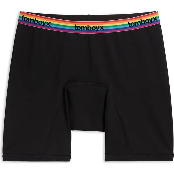 TOMBOYX First Line Stretch Cotton Period 9-inch Boxer Briefs - Black Rainbow Logo