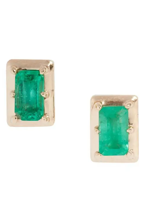 Anzie Dew Drop Melia Carré Emerald Stud Earrings - Green Gold