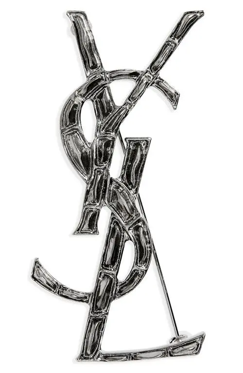 Saint Laurent Opyum Monogram Brooch - Argent Oxyde
