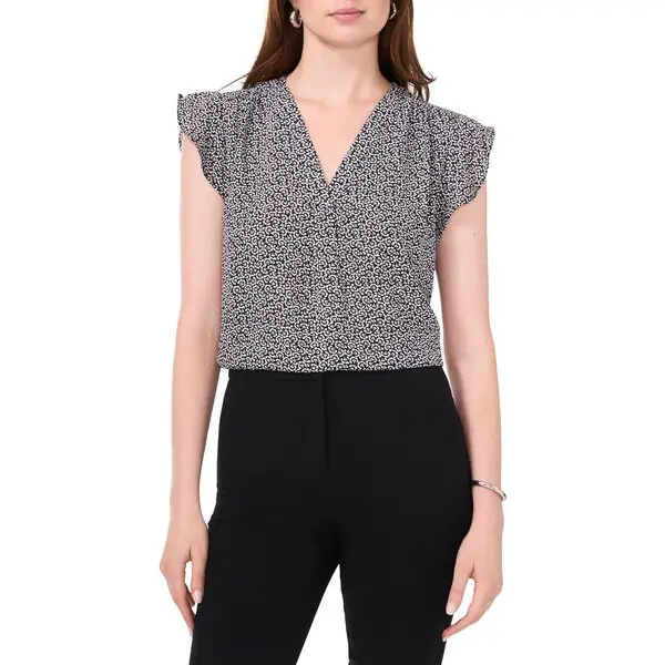 Chaus Print Flutter Sleeve Blouse - Black