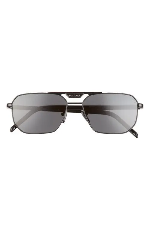 Prada 57mm Aviator Sunglasses - Black
