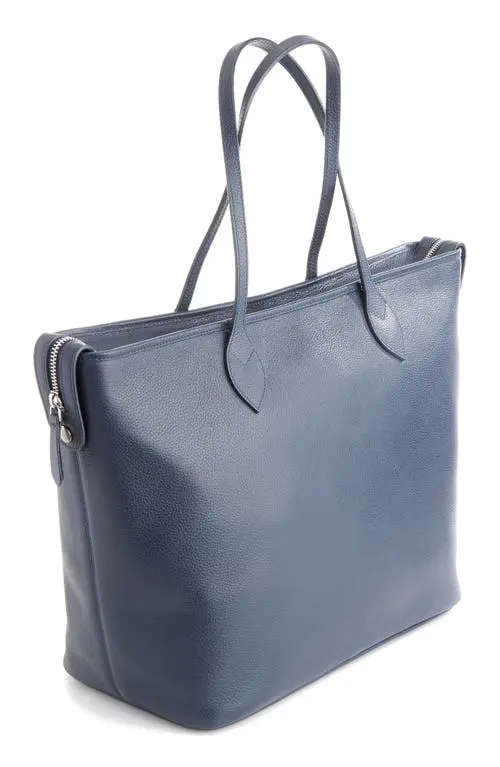 ROYCE NEW YORK Leather Tote With Wristlet - Navy Blue