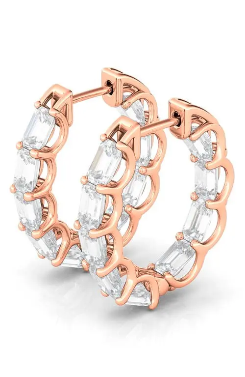 HAUTECARAT Emerald Cut Lab Created Diamond Hoop Earrings - Rose Gold