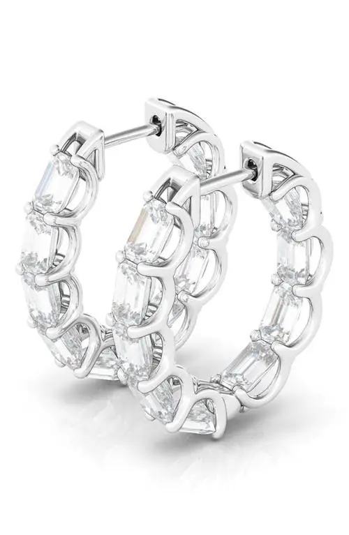 HAUTECARAT Emerald Cut Lab Created Diamond Hoop Earrings - White Gold
