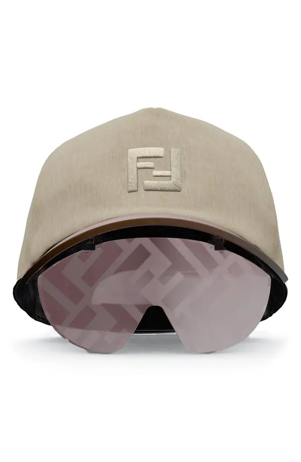 Fendi Baseball Cap With Shield Sunglasses In Beige/ Bordeaux  display picture 1