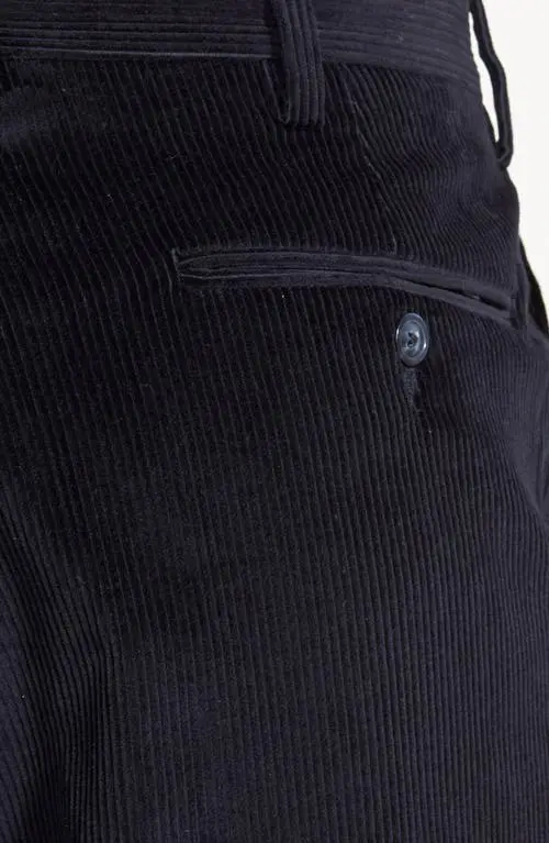 Berle Italian 8-wale Corduroy Pleated Trousers - Black