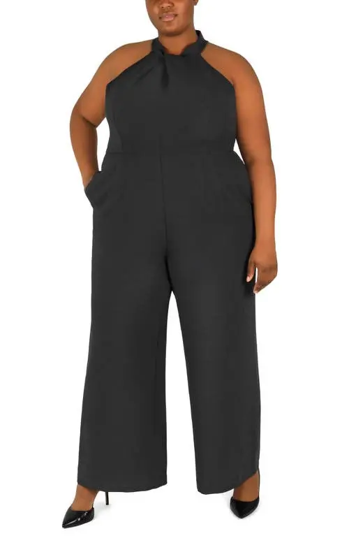 Julia Jordan Sleeveless Twisted Halter Wide Leg Jumpsuit - Black
