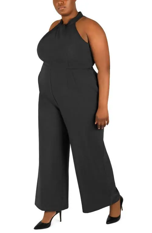 Julia Jordan Sleeveless Twisted Halter Wide Leg Jumpsuit