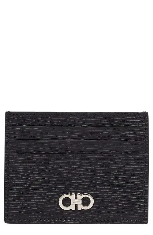 FERRAGAMO Revival Gancini Leather Card Case - Nero Red Ferragamo
