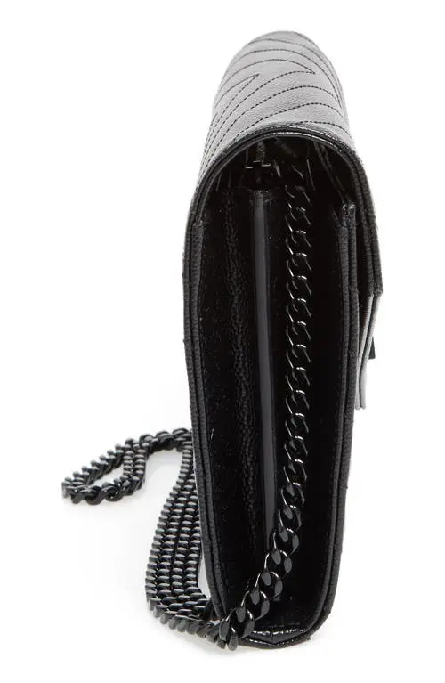Saint Laurent Monogram Quilted Leather Wallet On A Chain - Nero
