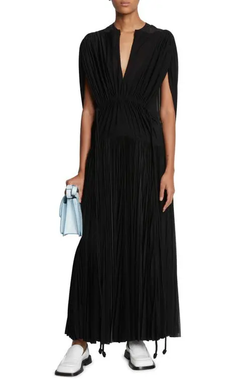 Proenza Schouler Pleated Cape Sleeve Gauze Jersey Dress - Black