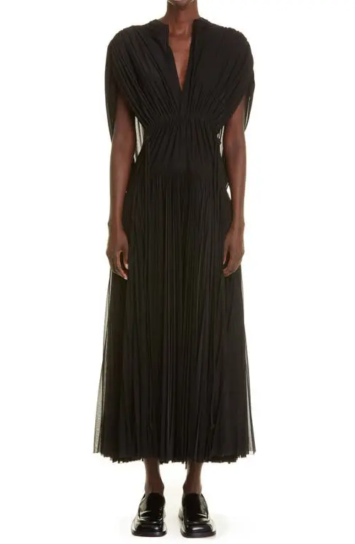 Proenza Schouler Pleated Cape Sleeve Gauze Jersey Dress