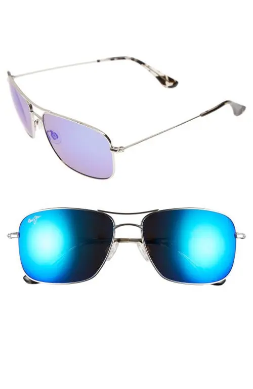 Maui Jim Wiki Wiki 59mm Polarized Aviator Sunglasses - Silver/blue Hawaii