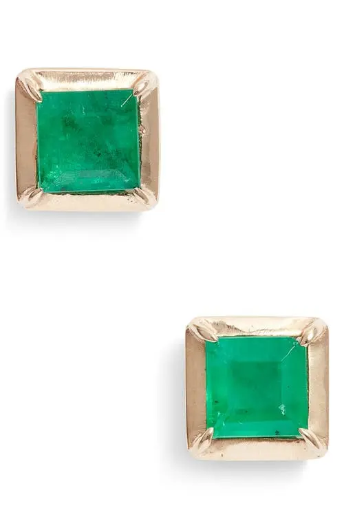 Anzie Cleo Melia Carre Emerald Stud Earrings - Green Gold