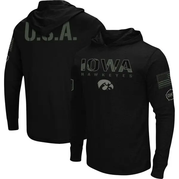 COLOSSEUM Iowa Hawkeyes Oht Military Appreciation Hoodie Long Sleeve T-shirt - Black