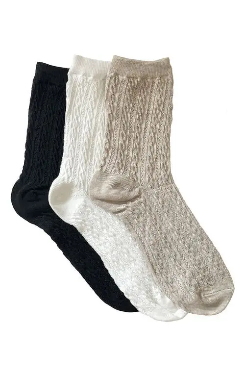 STEMS Assorted Woven Texture Crew Socks 3 Pack - Black/pink/white